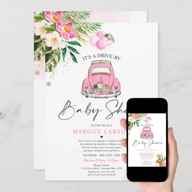 Tropical Drive By Baby Shower Pineapple Drive Thru Invitation | Zazzle