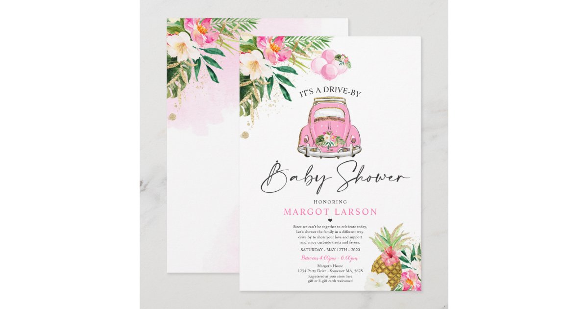 Tropical Drive By Baby Shower Pineapple Drive Thru Invitation | Zazzle