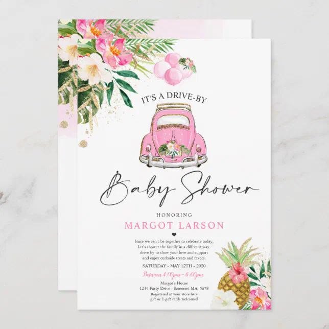 Tropical Drive By Baby Shower Pineapple Drive Thru Invitation | Zazzle