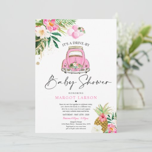 Tropical Drive By Baby Shower Pineapple Drive Thru Invitation | Zazzle