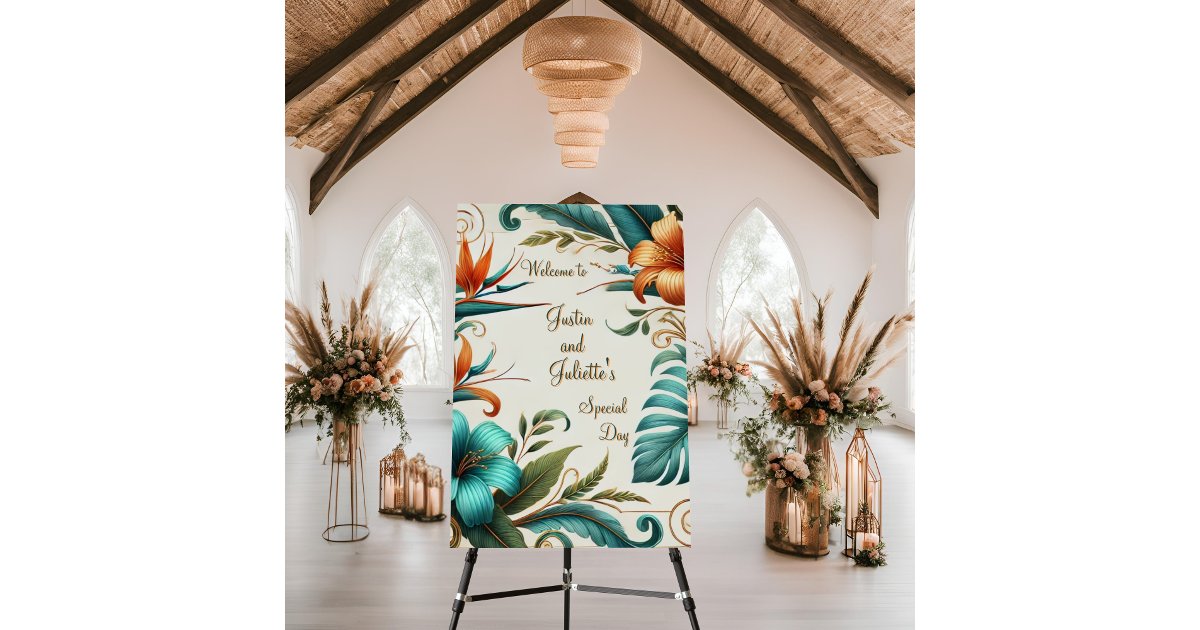 Tropical Elegance Wedding Welcome Sign | Zazzle