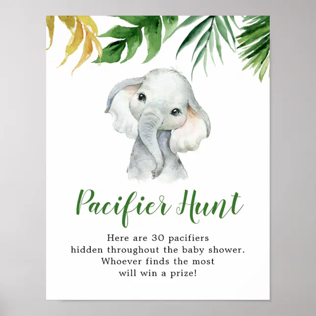 Tropical Elephant Boy Baby Shower Pacifier Hunt Poster | Zazzle