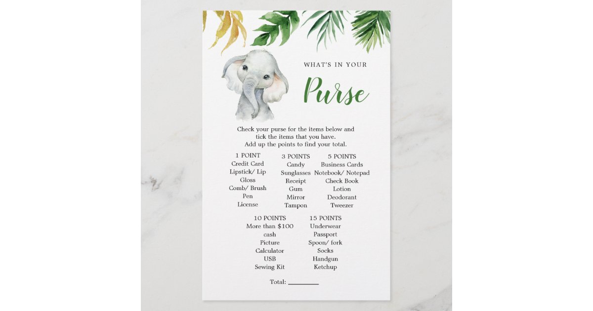 Tropical Elephant Boy Baby Shower Purse Game | Zazzle