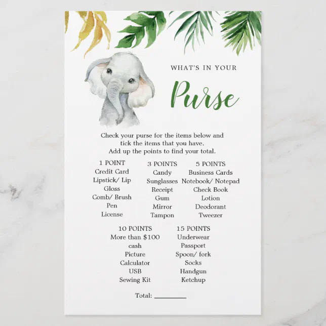 Tropical Elephant Boy Baby Shower Purse Game | Zazzle