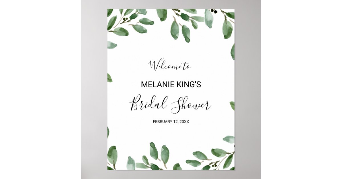 Tropical Eucalyptus Bridal Shower Welcome Poster | Zazzle