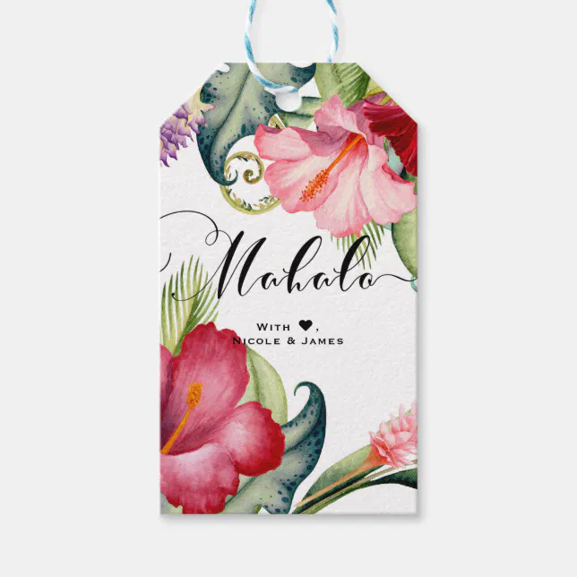 Tropical Exotic Flowers Wedding Party MAHALO ALOHA Gift Tags | Zazzle