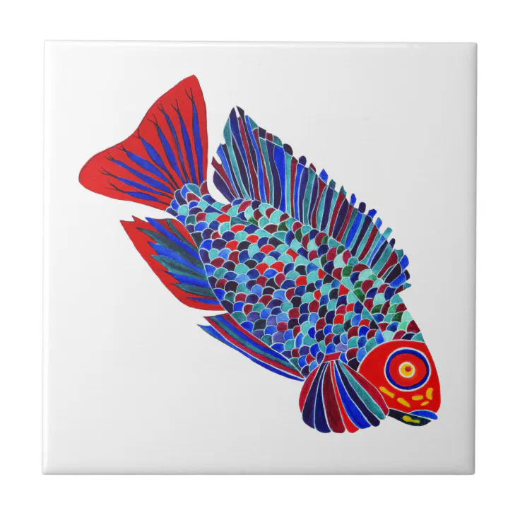 Tropical fish design decorative tile | Zazzle