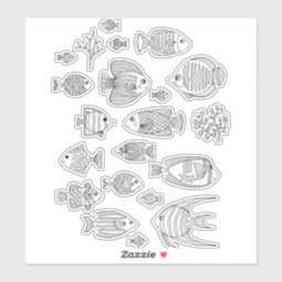 Tropical Fish Line Art Drawing Sticker | Zazzle