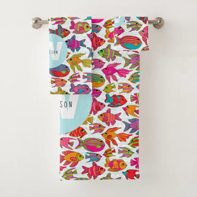 Tropical Fish Monogrammed Name Bath Towel Set | Zazzle