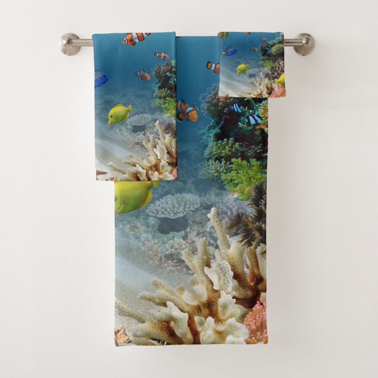Tropical Fish Ocean Underwater Scene Bath Towel Set | Zazzle