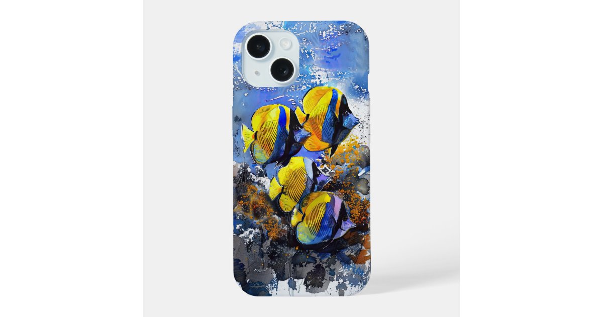 Tropical fish on a blue and orange reef Phone Case | Zazzle