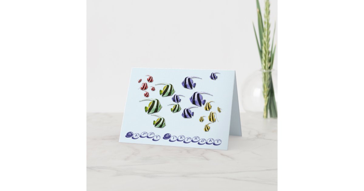 Tropical Fish Swimming Birthday Card | Zazzle