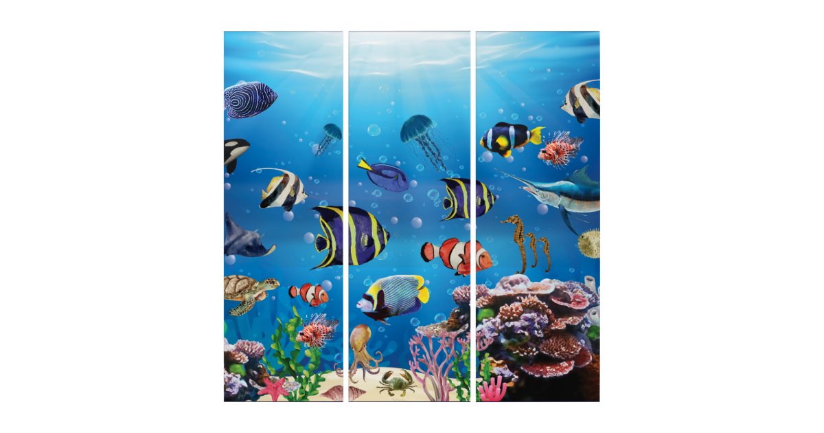 Tropical Fish swimming Seabed Triptych | Zazzle