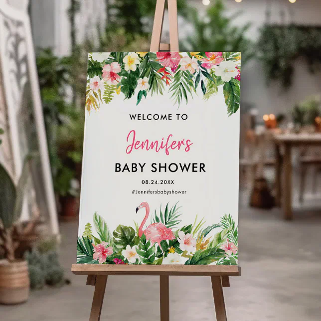 Tropical Flamingo Baby Shower Large Welcome Sign | Zazzle