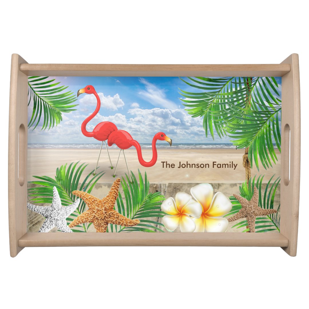 Tropical Flamingo Birds in Paradise Serving Tray | Zazzle