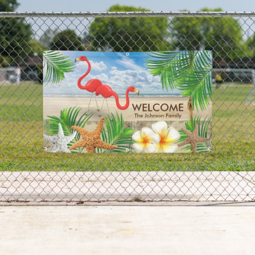 Tropical Flamingo Birds in Paradise Welcome Design Banner | Zazzle