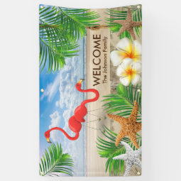 Tropical Flamingo Birds in Paradise Welcome Design Banner | Zazzle