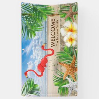 Tropical Flamingo Birds in Paradise Welcome Design Banner | Zazzle