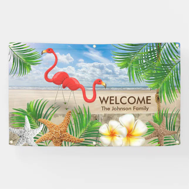 Tropical Flamingo Birds in Paradise Welcome Design Banner | Zazzle