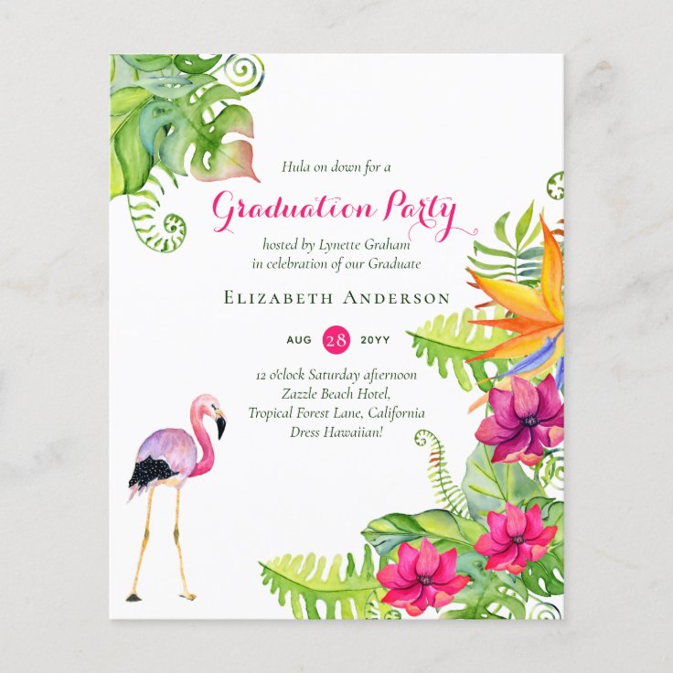 Tropical Flamingo Graduation Budget Invites | Zazzle