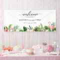 Tropical Flamingo Leaves Script Wedding Welcome Banner | Zazzle