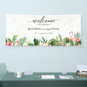 Tropical Flamingo Leaves Script Wedding Welcome Banner | Zazzle