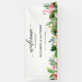 Tropical Flamingo Leaves Script Wedding Welcome Banner | Zazzle