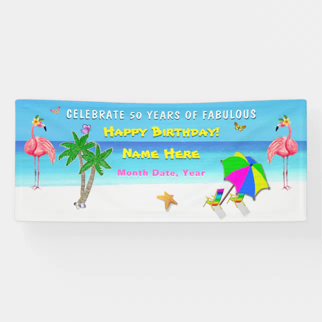 Tropical Flamingo Party 50 and Fabulous Banner | Zazzle