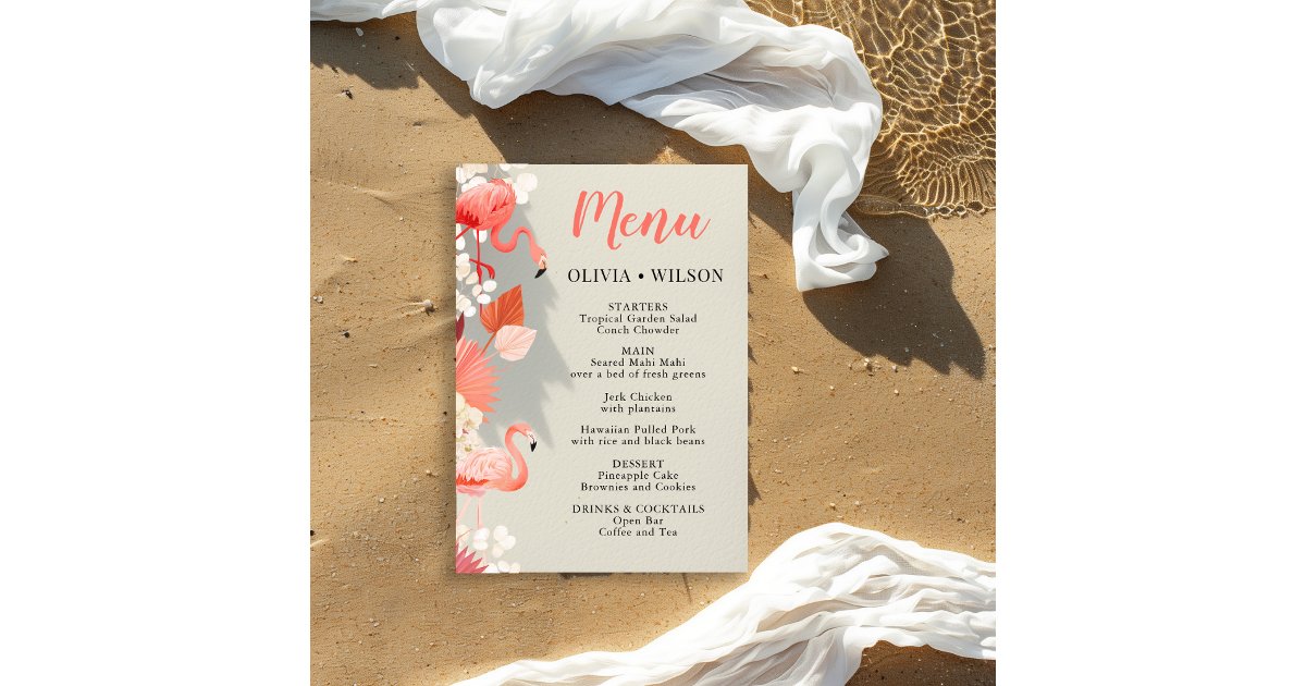 Tropical Flamingo Party Menu Card | Zazzle