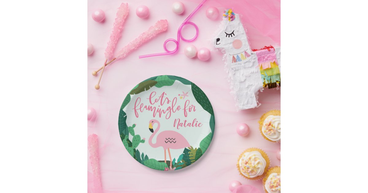 Tropical flamingo party paper plates | Zazzle