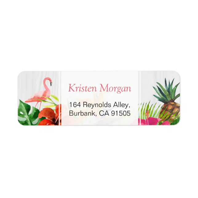Tropical Flamingo Pineapple Floral RSVP Label | Zazzle