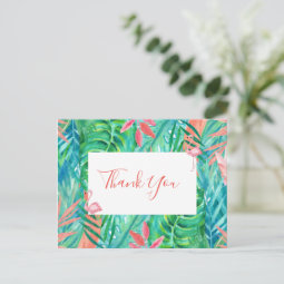 Tropical Flamingo Thank You Postcard | Zazzle