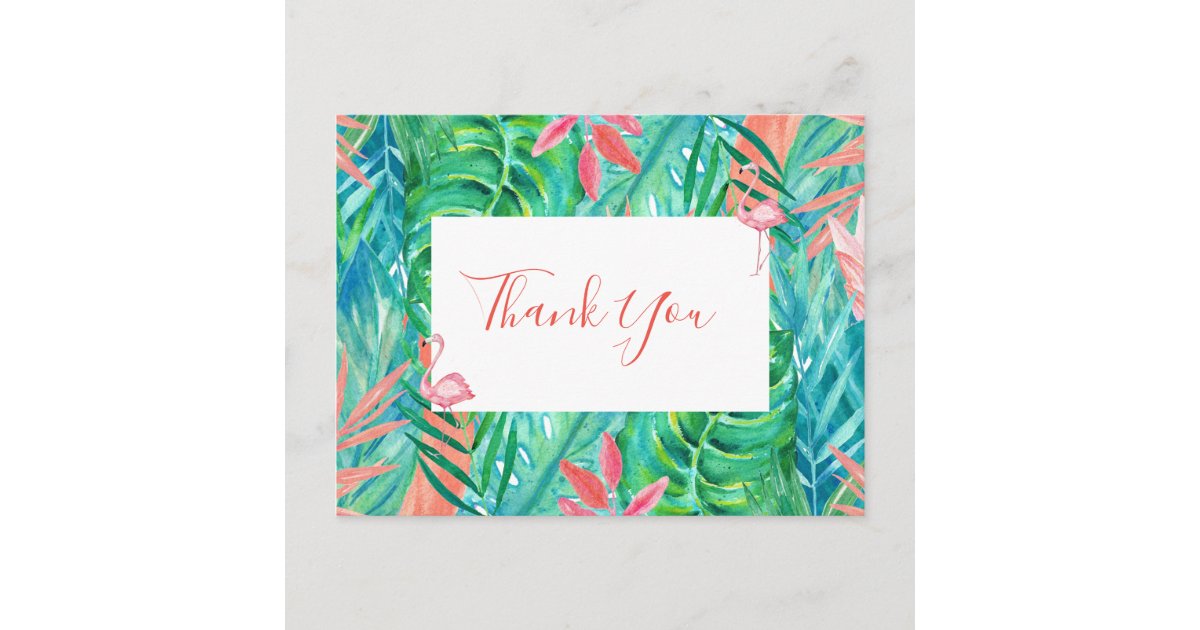 Tropical Flamingo Thank You Postcard | Zazzle