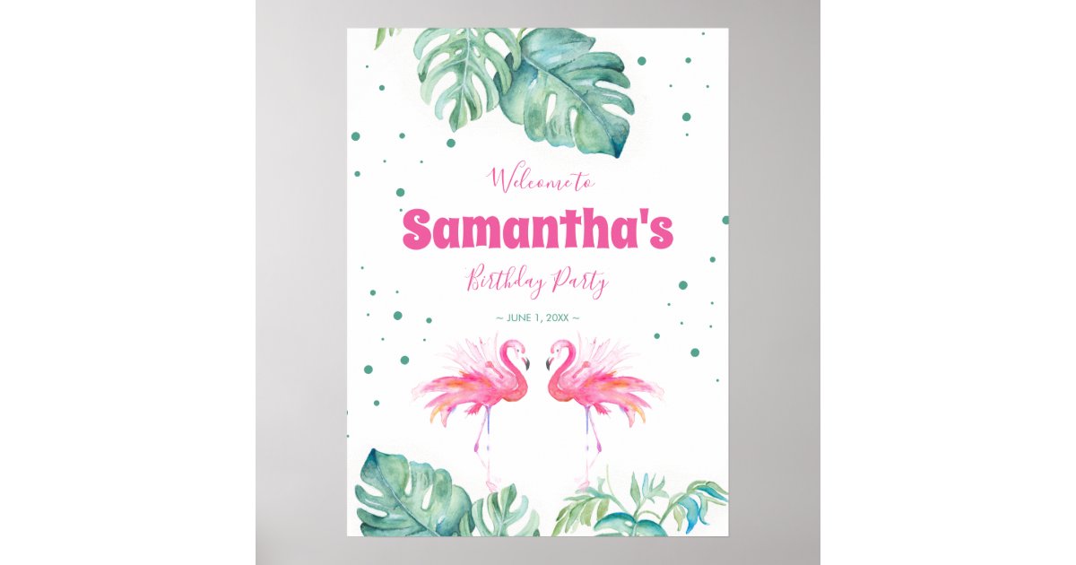 Tropical Flamingo Welcome Party Sign | Zazzle