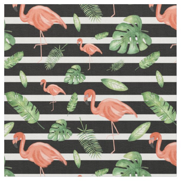 Flamingos And Stripes Fabric | Zazzle