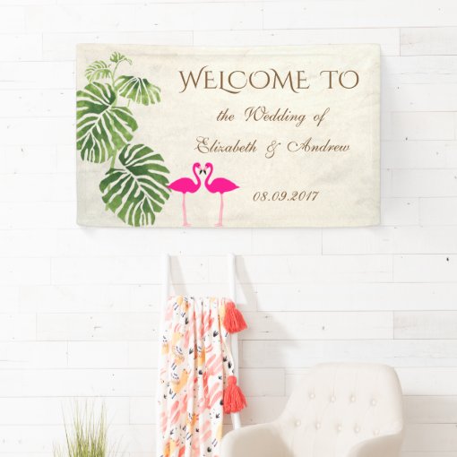 Tropical Flamingos Wedding Banner | Zazzle