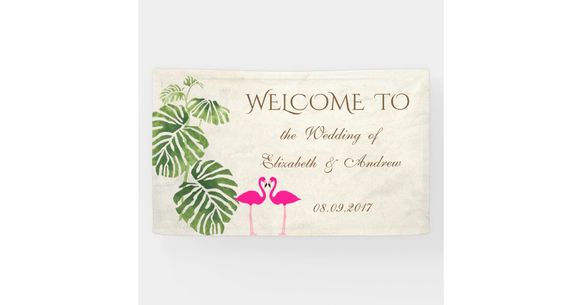 Tropical Flamingos Wedding Banner | Zazzle