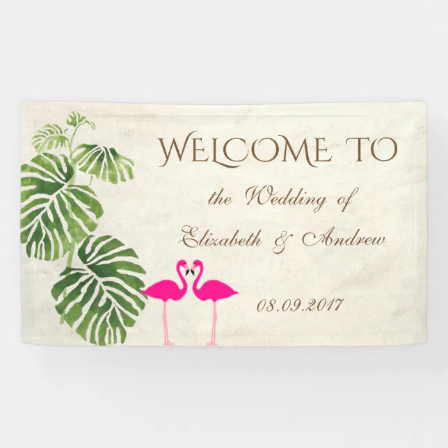Tropical Flamingos Wedding Banner | Zazzle
