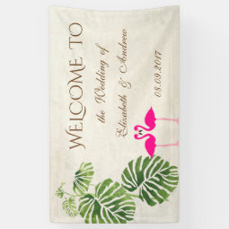 Tropical Flamingos Wedding Banner | Zazzle