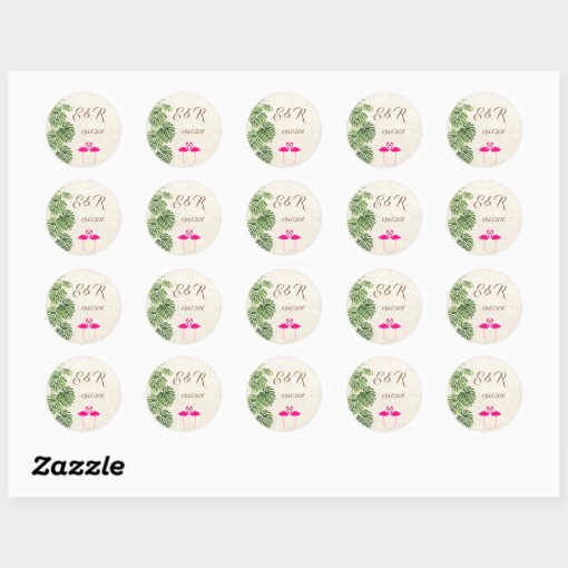 Tropical Flamingos Wedding Classic Round Sticker | Zazzle