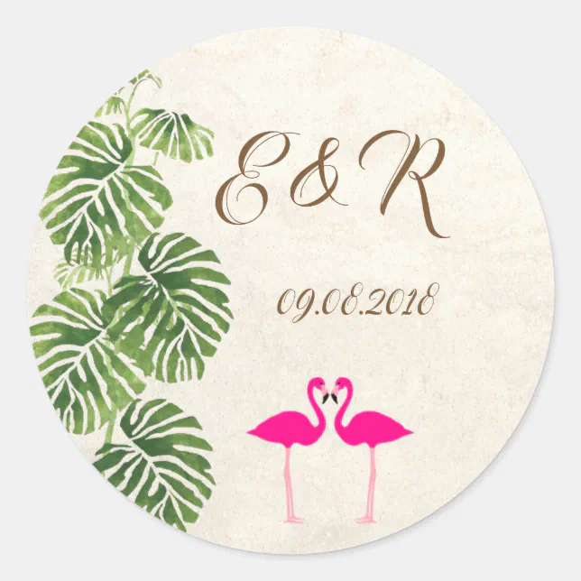 Tropical Flamingos Wedding Classic Round Sticker | Zazzle
