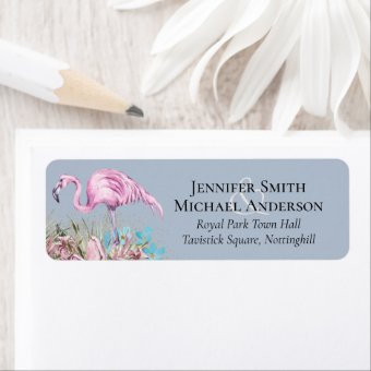 Tropical Flamingos Wedding Label | Zazzle