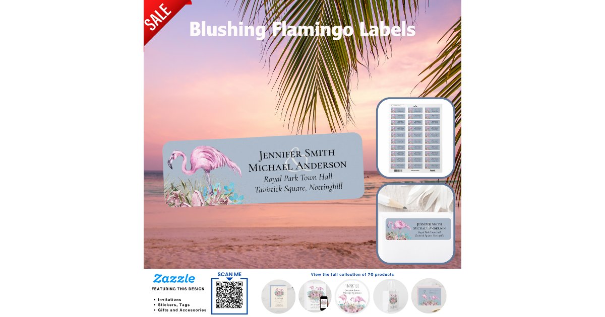 Tropical Flamingos Wedding Label | Zazzle