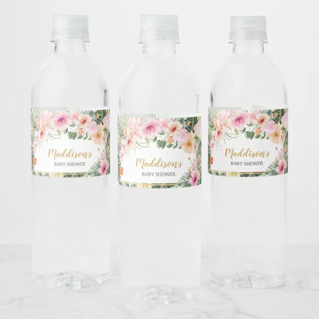 Tropical Floral Aloha Baby Shower Water Bottle Label | Zazzle
