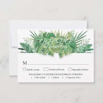 Tropical Floral and Foliage Botanical Wedding RSVP Card | Zazzle
