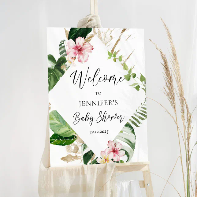 Tropical floral baby shower welcome sign | Zazzle