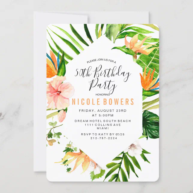 Tropical Floral Birthday Party Invitation | Zazzle