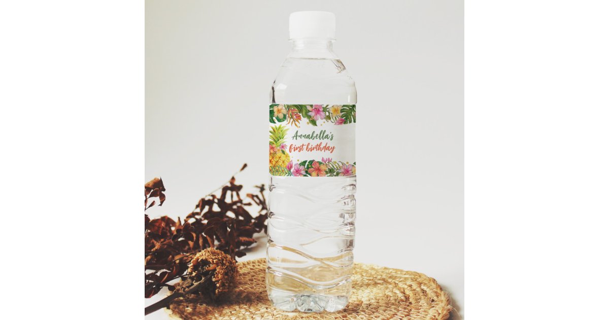 Tropical Floral Birthday Water Bottle Label | Zazzle