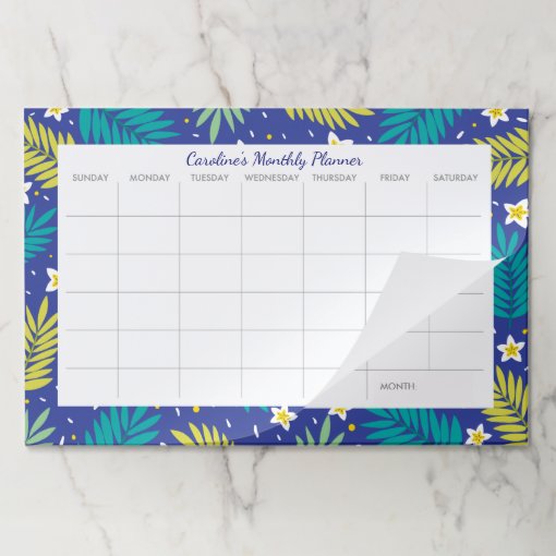 Tropical Floral Custom Desk Pad Monthly Calendar | Zazzle