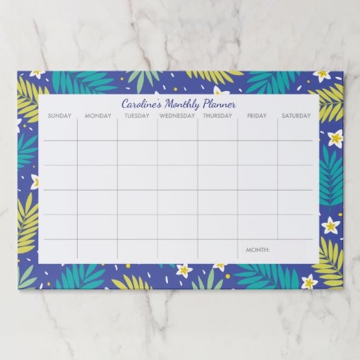 Tropical Floral Custom Desk Pad Monthly Calendar | Zazzle